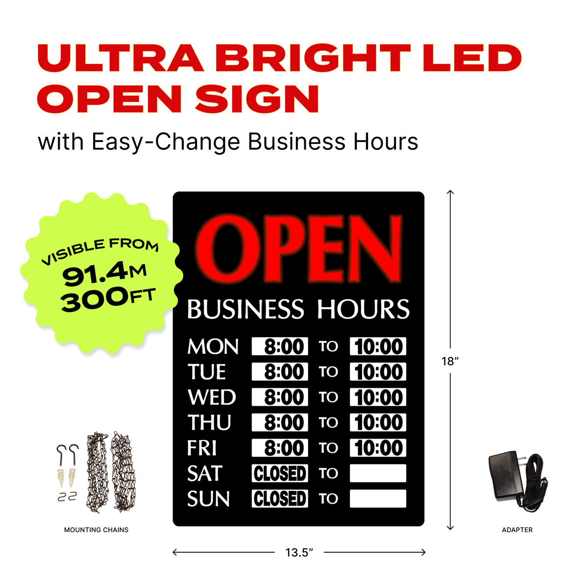 Newon 13" x 18" Vertical LED Open Sign with Business Hours – Pro-Lite