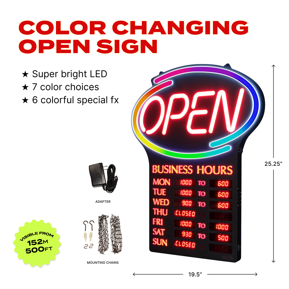 Newon 19" x 25" LED Open Sign – Programmable Business Hours – Pro-Lite