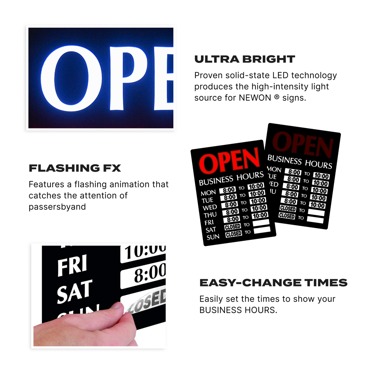 Newon 13" x 18" Vertical LED Open Sign with Business Hours – Pro-Lite